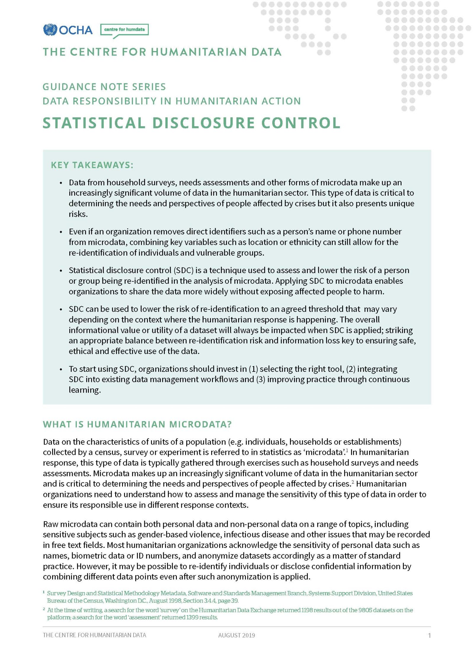 Statistical Disclosure Control – The Centre for Humanitarian Data