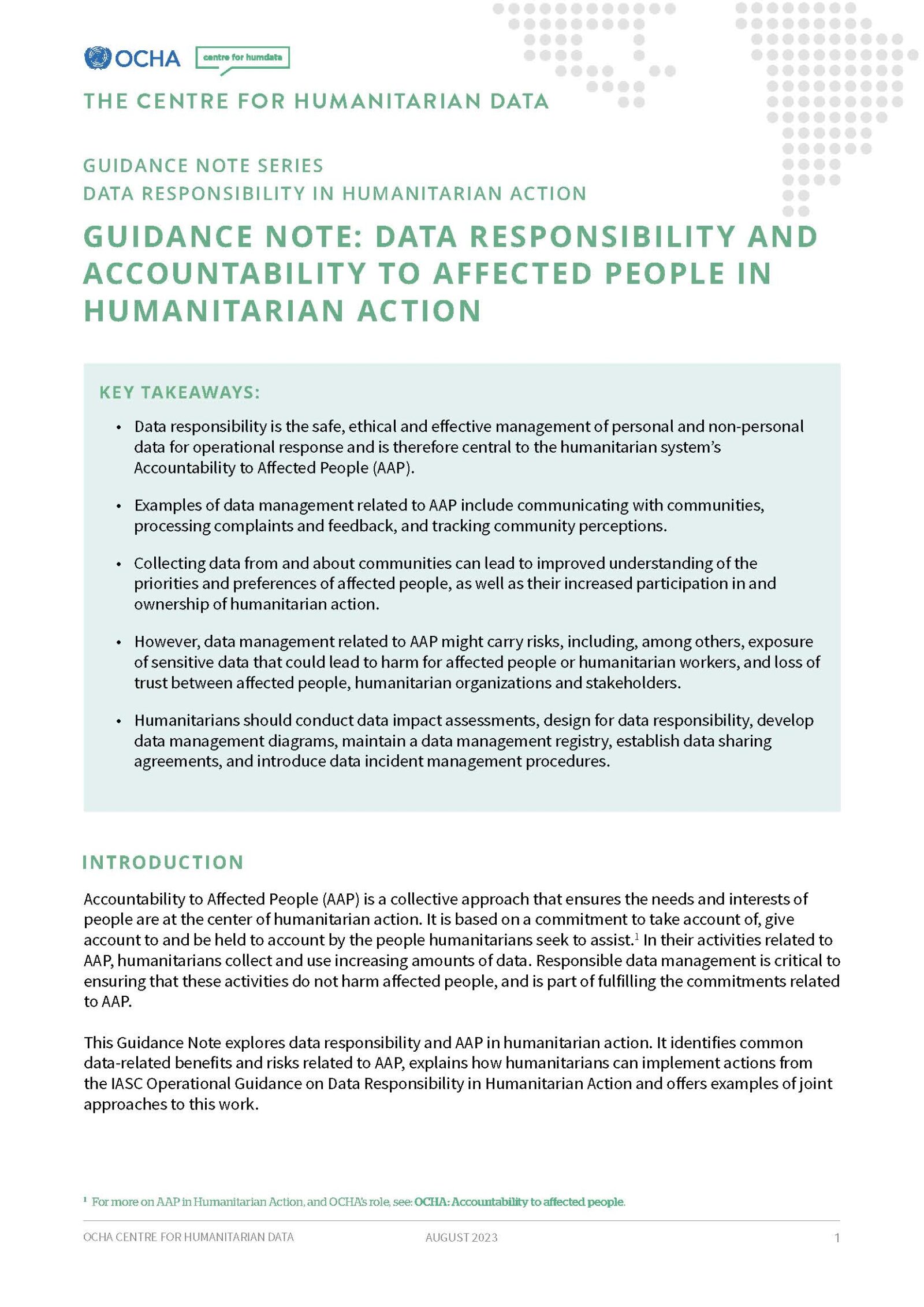 Guidance Note on Data Responsibility and Accountability to Affected People in Humanitarian ...